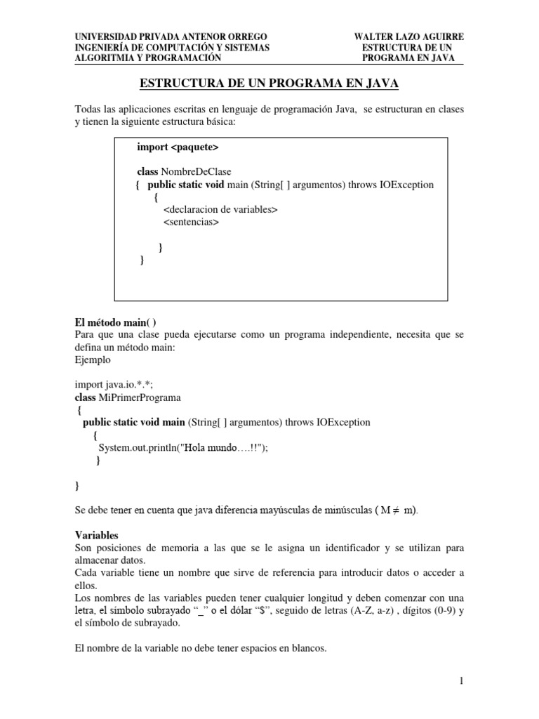 Icsi-Algoyprog-estructura de Programa en Java - VB | PDF | Tipo de datos | Java (lenguaje de ...