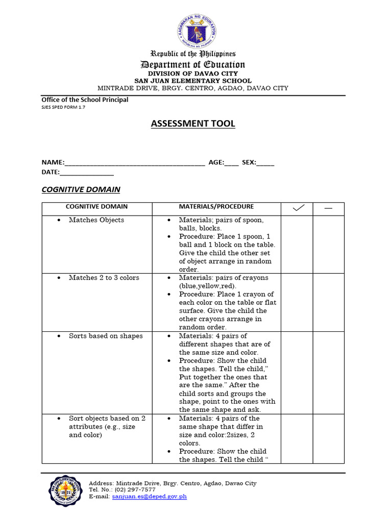 General Assessment According To Domains | PDF | Hand