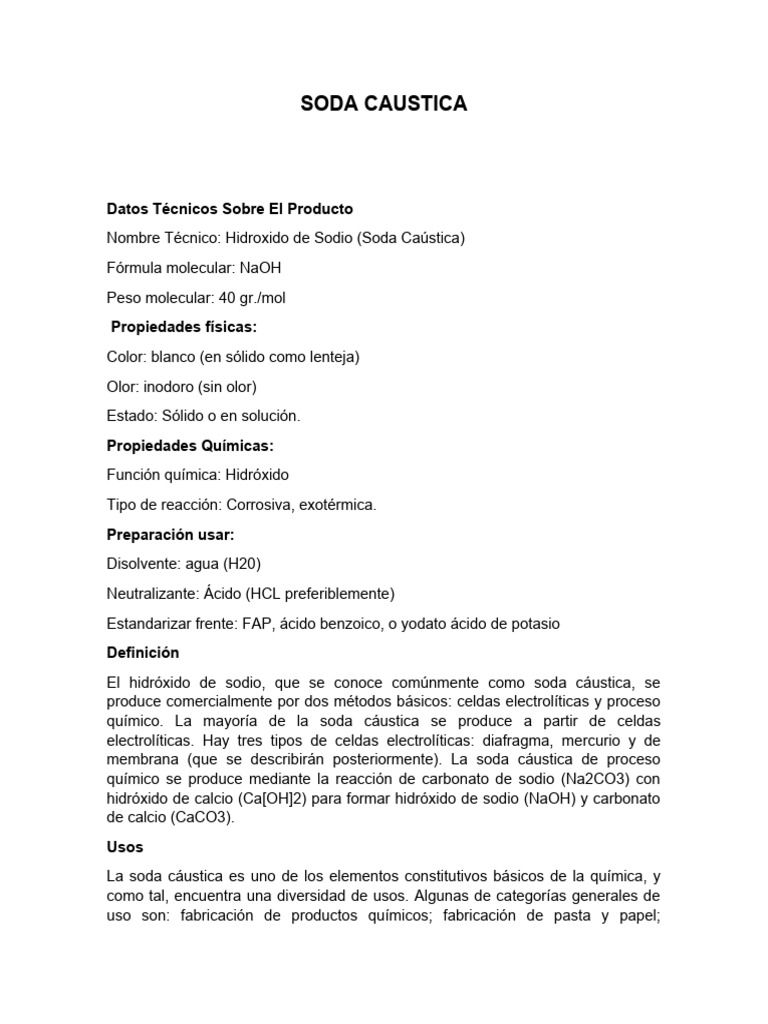 Soda Caustica | Descargar gratis PDF | Hidróxido de sodio | Cloro