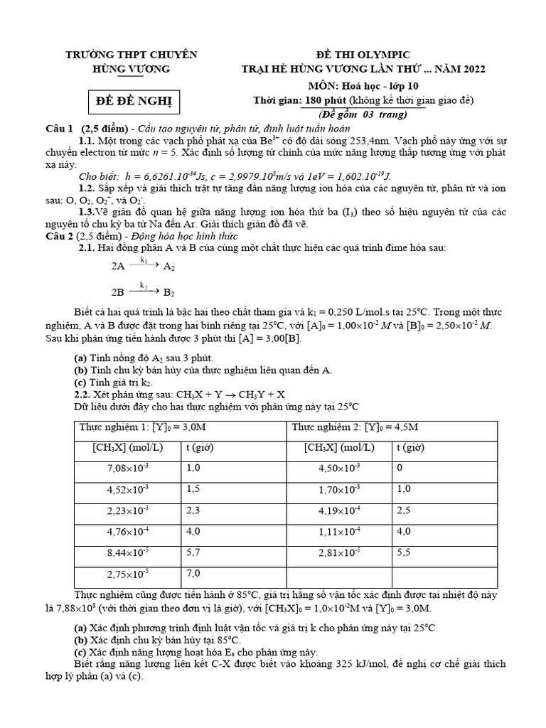 Hóa 10. Đề Đề Xuất THHV 2022 | PDF