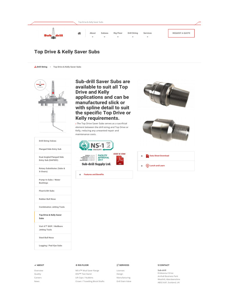 Top Drive & Kelly Saver Subs - Information | PDF | Drill