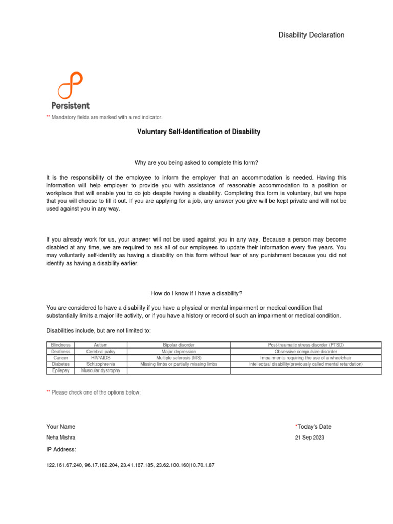 Disability - Declaration - Disability Declaration | Download Free PDF | Disability | Mental Disorder