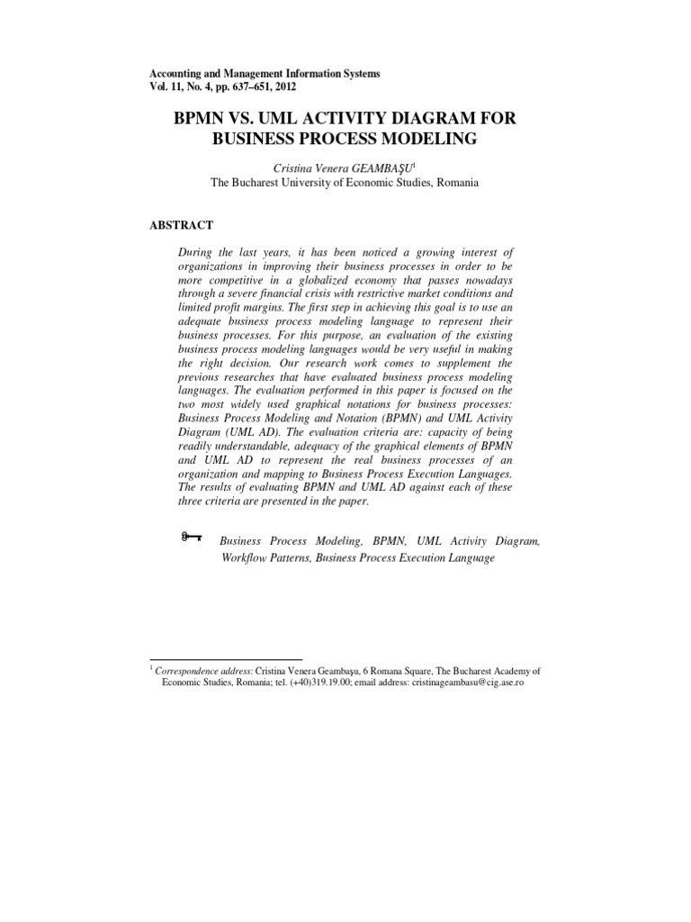 003 Geambasu BPMNvsUMLActinityDiagram | PDF | Unified Modeling Language ...