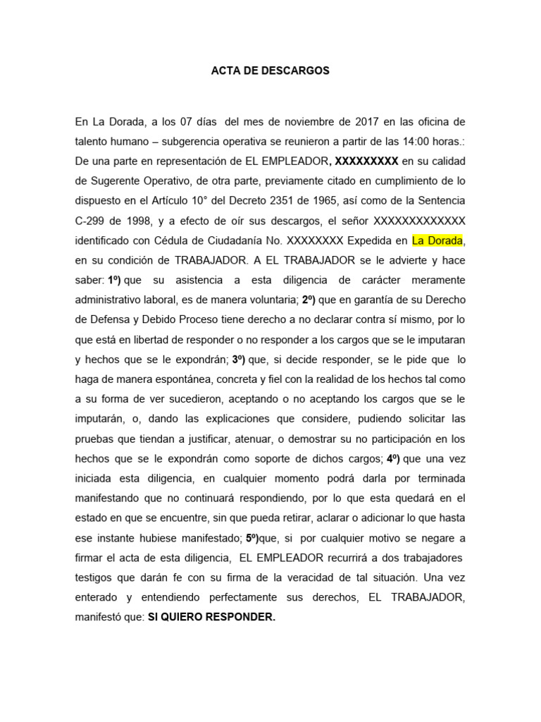 Acta de Descargos | PDF