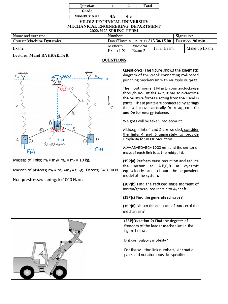 Makine Dinamiği 2023 Vize | PDF | Force | Physical Quantities