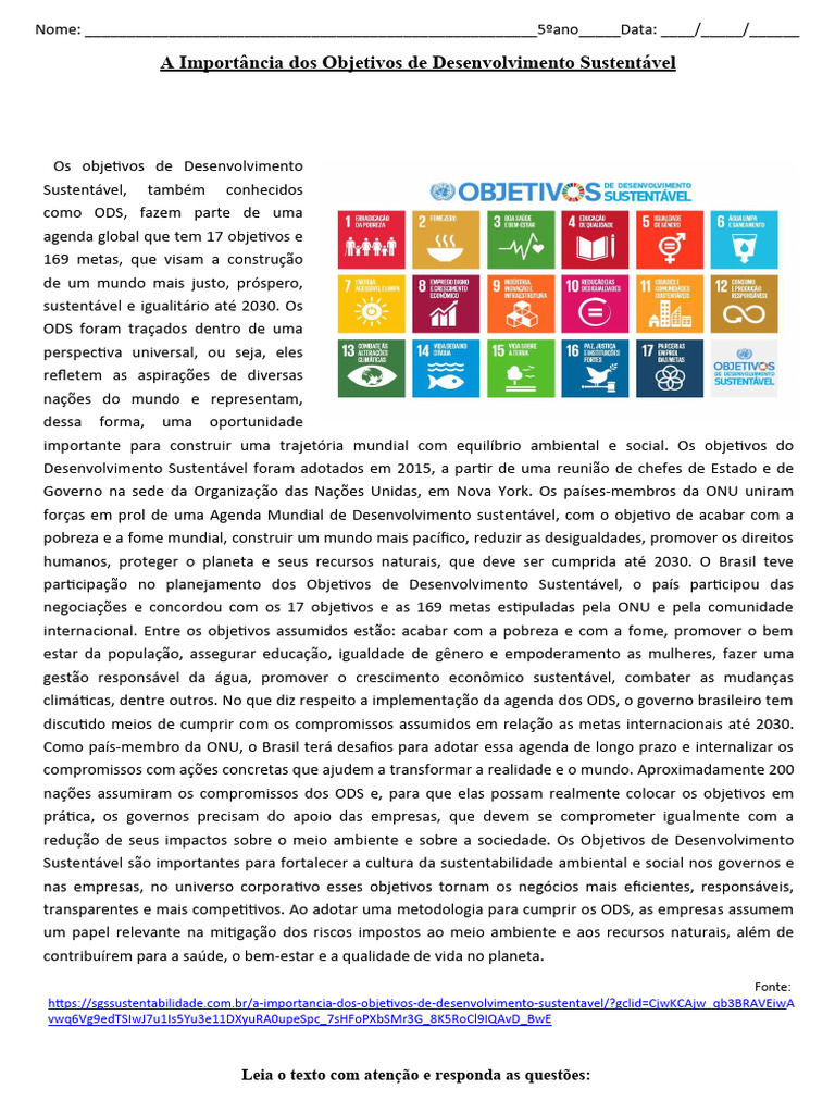 Atividade Agenda 2030 | PDF | Sustentabilidade | Desenvolvimento ...