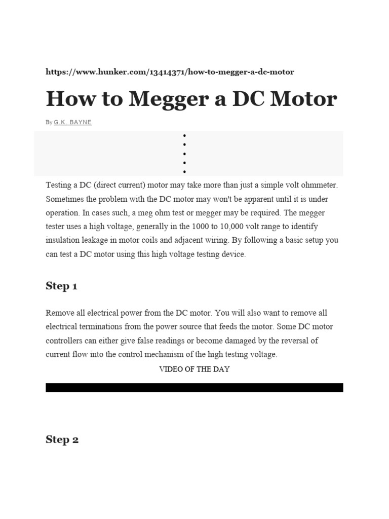 DC Motor Megger Testing Guide | PDF | Electric Motor | Direct Current