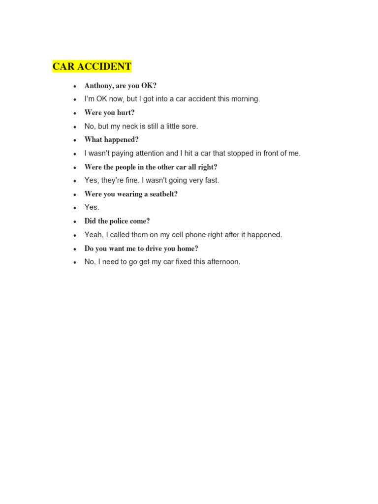 Car Accident Experience and Aftermath | PDF