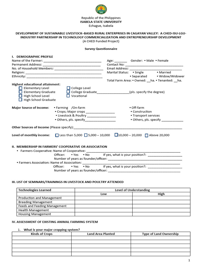 Survey-Questionaire-Revised Dairy Cattle 1 | PDF | Manure | Cattle