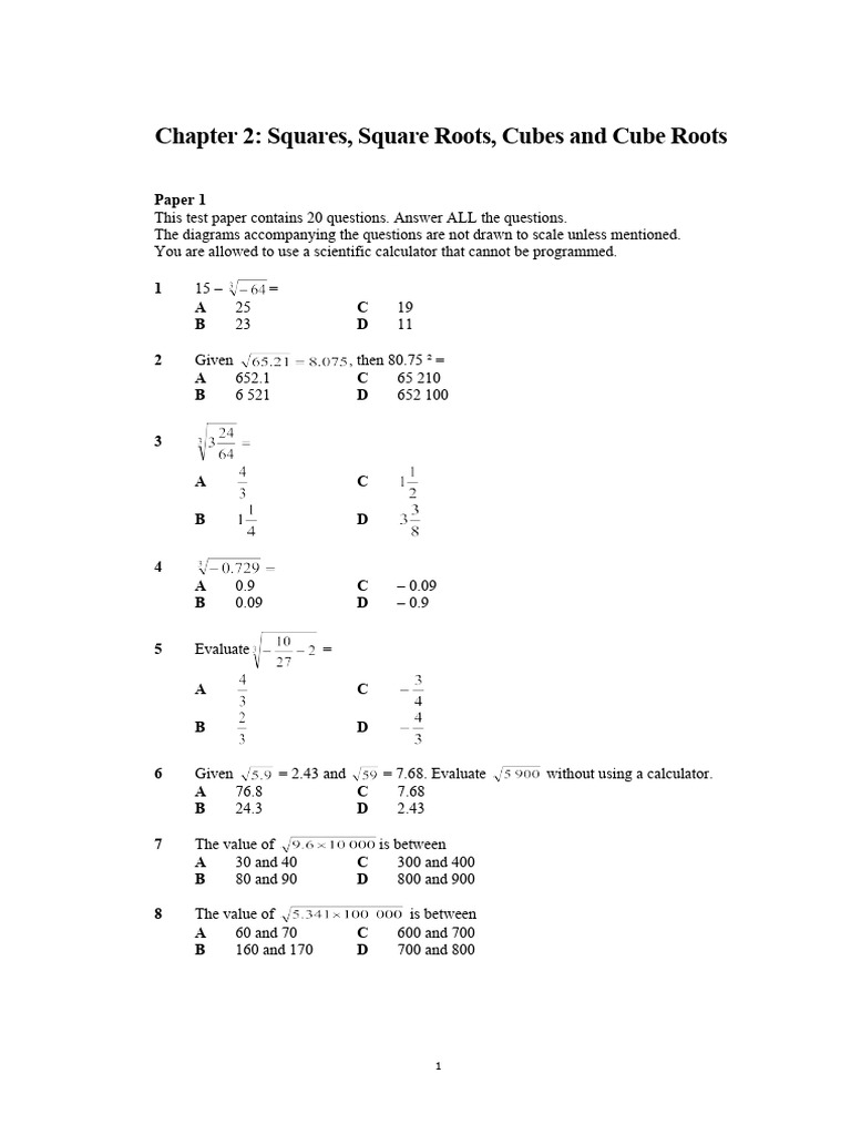 Chapter 2 - Squares, Square Roots, Cubes and Cube Roots | PDF | Mathematics