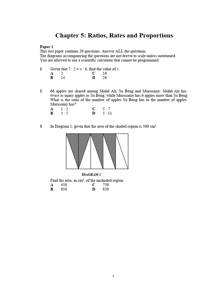 Ratios, Rates, and Proportions Test Paper | PDF | Area