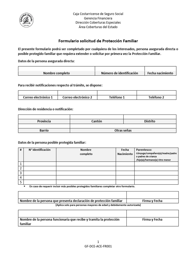 Formulario Solicitud de Protección Familiar | PDF