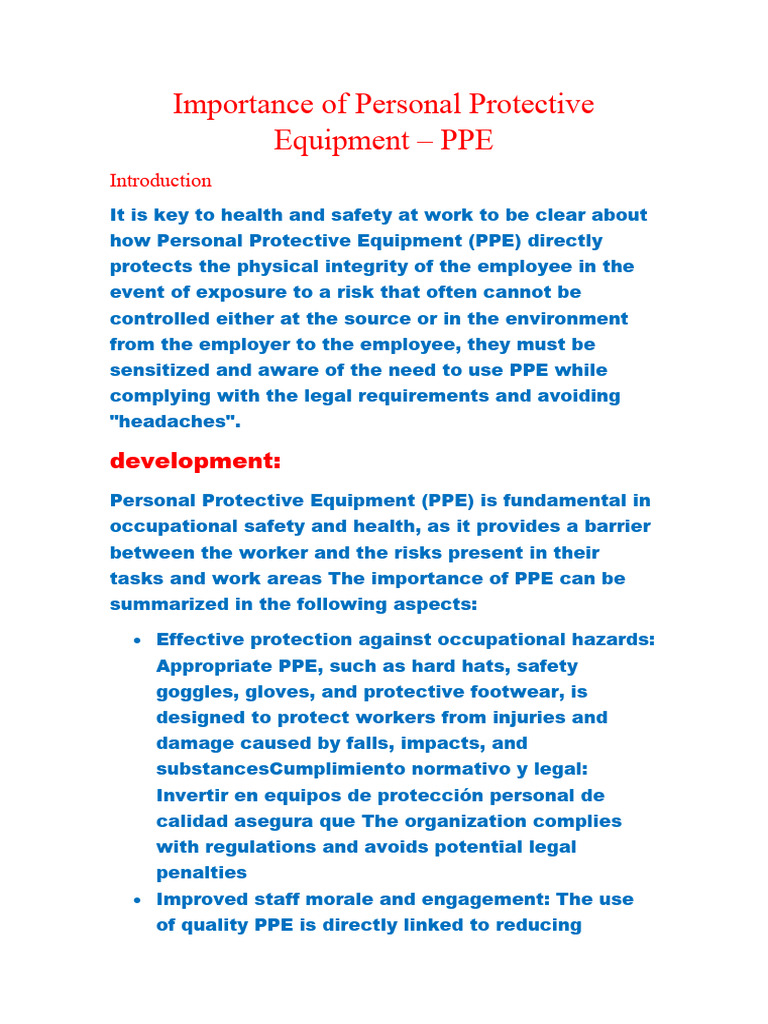 Importance of PPE in Workplace Safety | PDF | Personal Protective ...