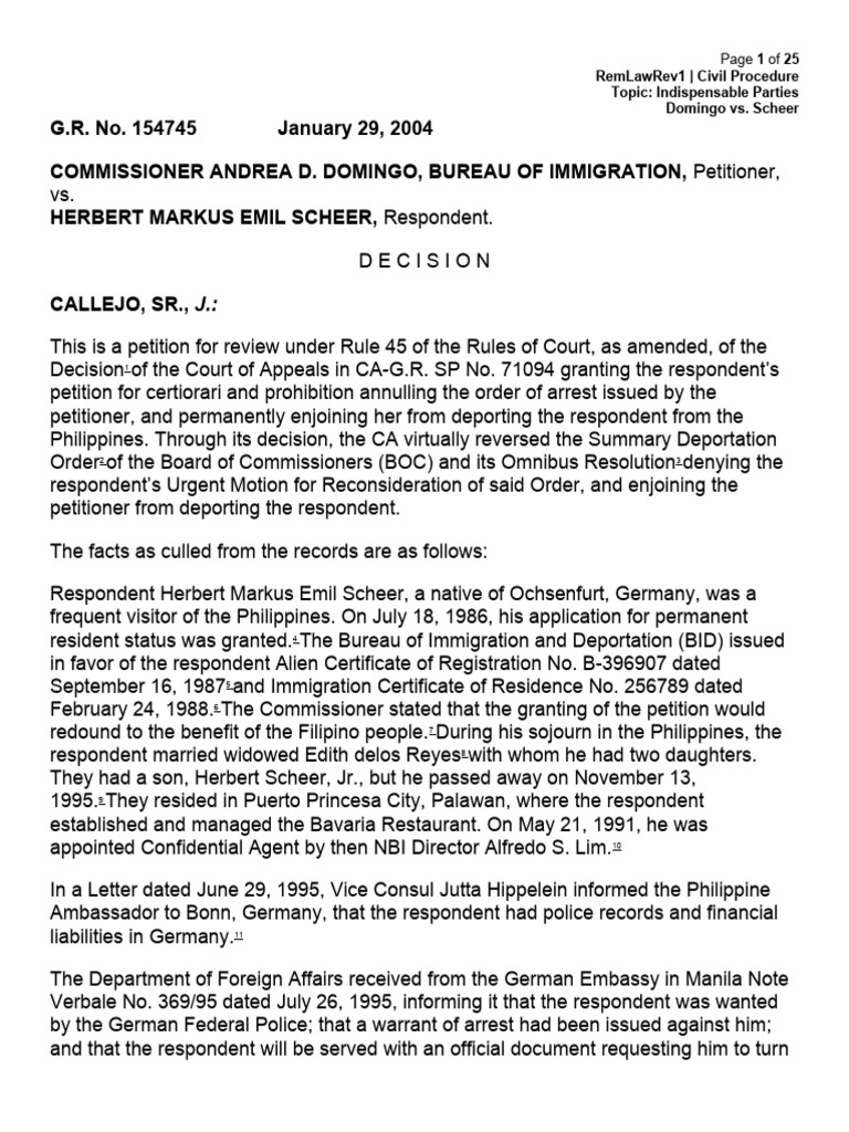 Indispensable Parties in Deportation Case | PDF | Mandamus | Injunction