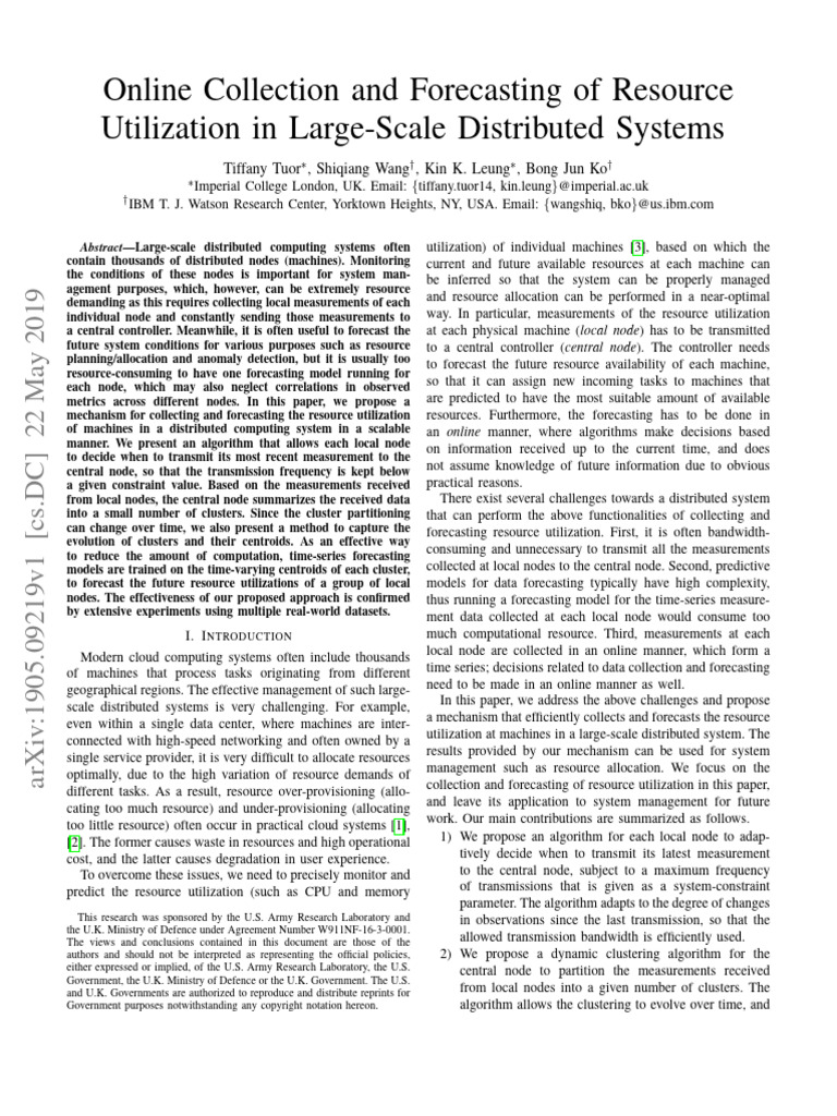 Online Collection and Forecasting of Resource Utilization in Large ...
