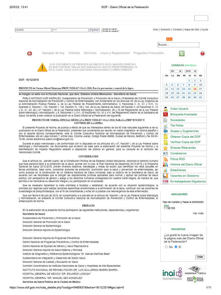 Norma Oficial Mexicana NOM-027-SSA2-2007, para La Prevención y Control de La Lepra. | PDF ...