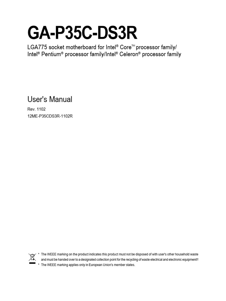 Gigabyte GA-P35C-DS3R - e - Motherboard - Manual | PDF | Bios | Usb
