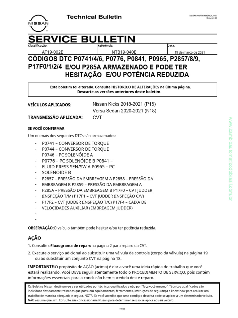 CÓDIGOS DTC P0741/4/6, P0776, P0841, P0965, P2857/8/9, P17F0/1/2/4 E/Ou ...