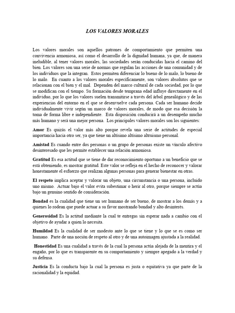 Importancia de los Valores Morales | PDF | Sociedad | Comportamiento