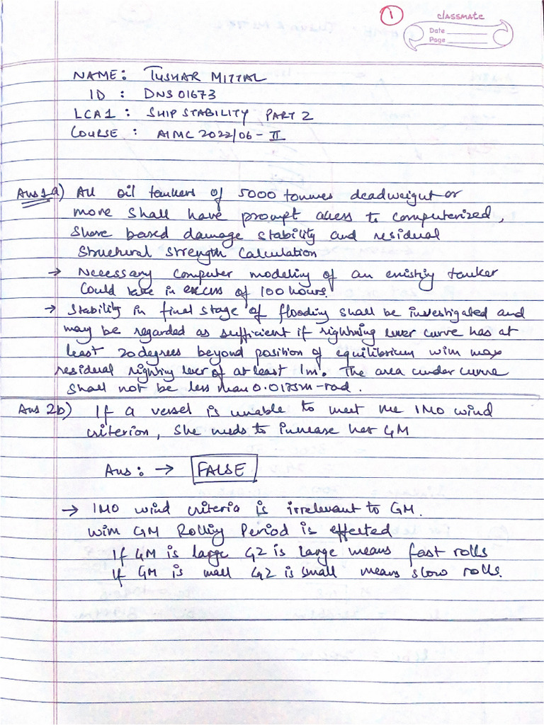 Ship Stability La-1 Tushar Mittal | PDF