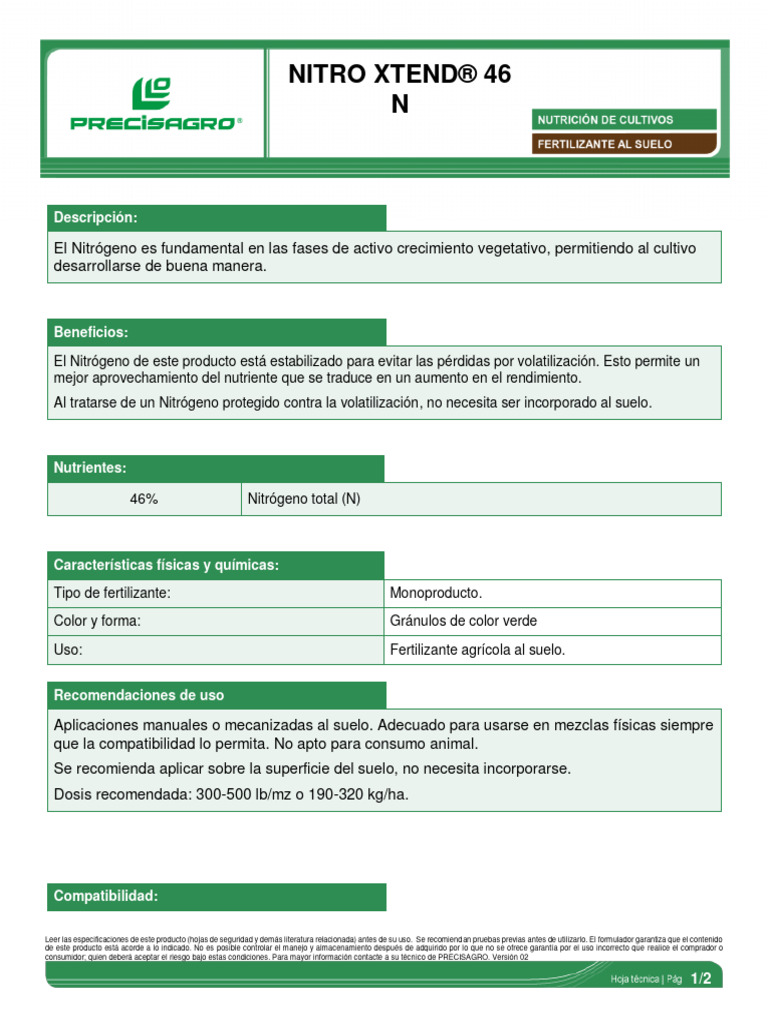 Nitro Xtend-46 N Co | PDF | Fertilizante | Agricultura