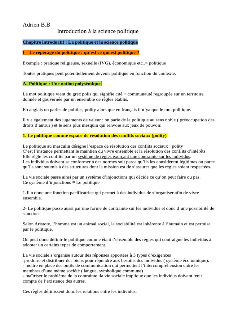 Introduction à la science politique | PDF | Science | Méthode scientifique