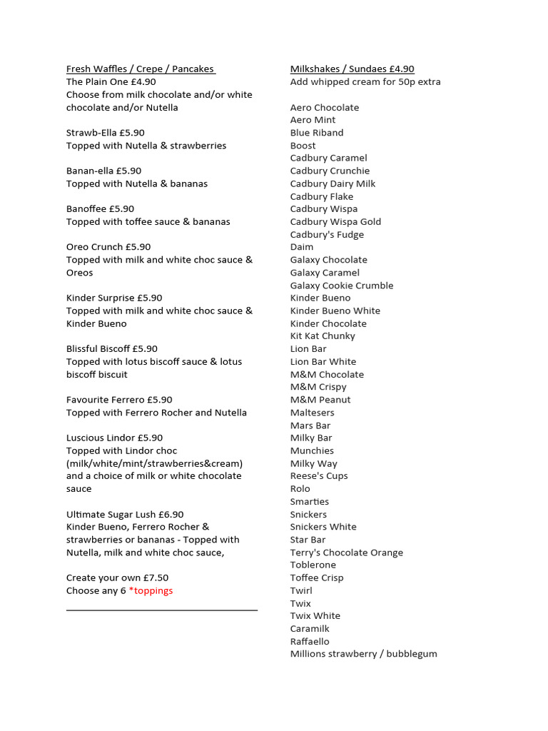 LUSH Menu - No Cone | PDF | Chocolate | Cakes