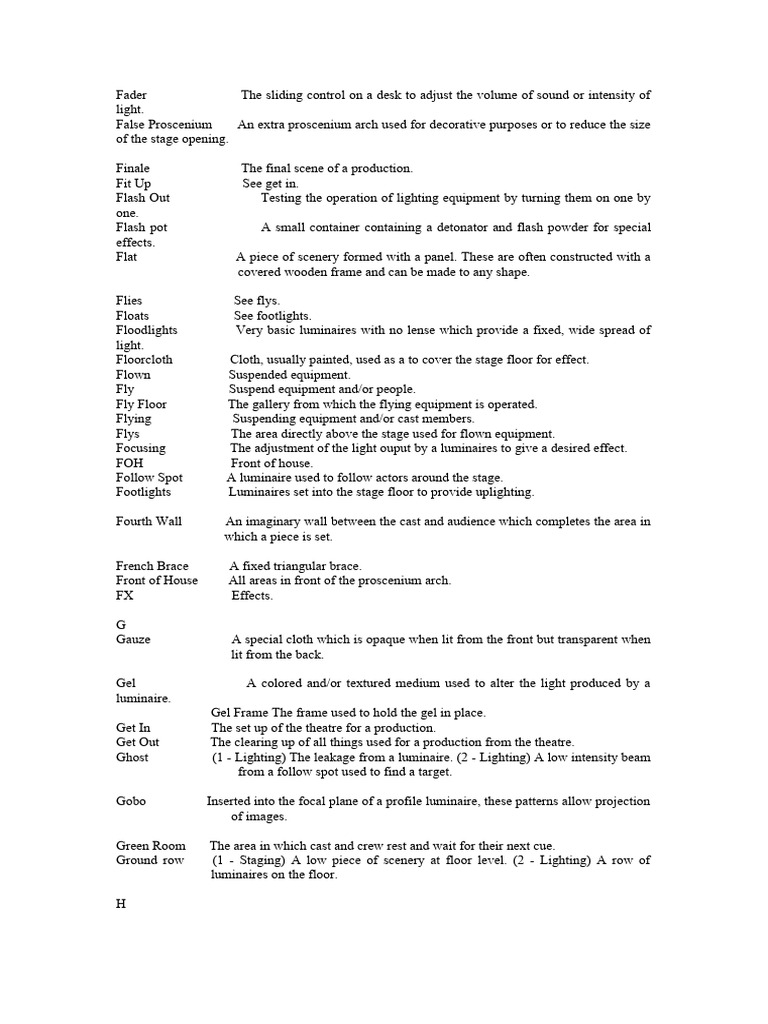Theater Terms | PDF | Lighting | Optics