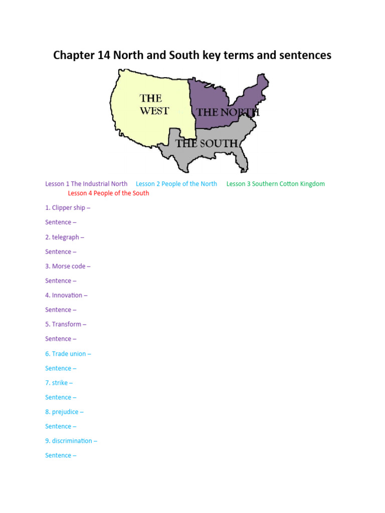 Chapter 14 North and South Key Terms and Sentences 2021 | PDF | History
