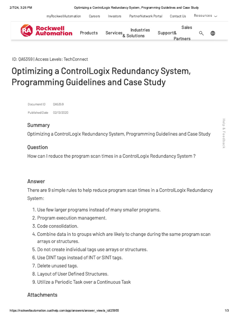 Optimizing A ControlLogix Redundancy Sy.. | PDF
