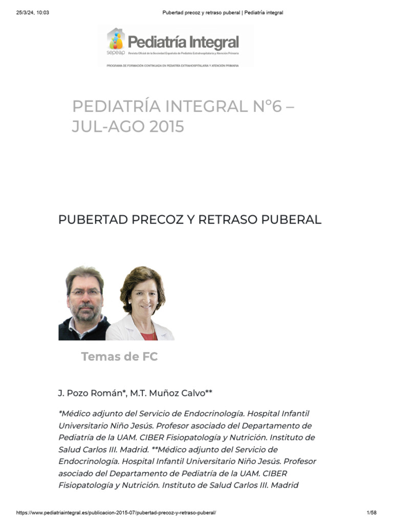 Pubertad precoz y retraso puberal _ Pediatría integral | PDF | Hormona ...