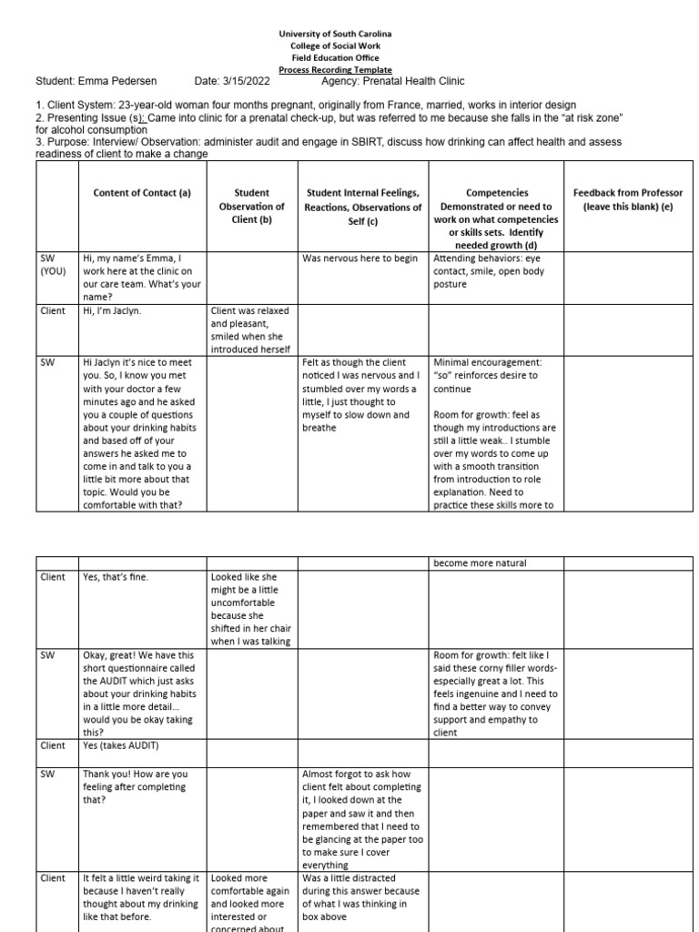Sowk 382 Process Recording | PDF | Behavior | Feeling