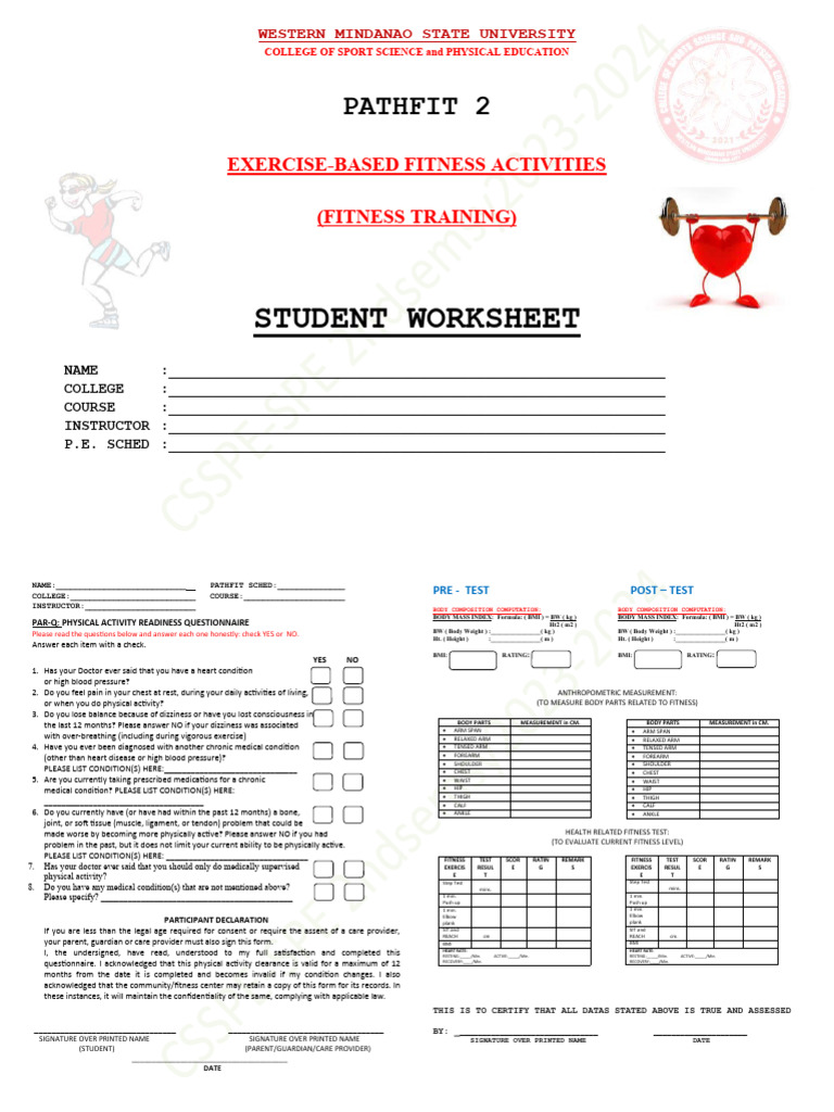 p2 Final Worksheet | PDF | Physical Fitness | Elbow