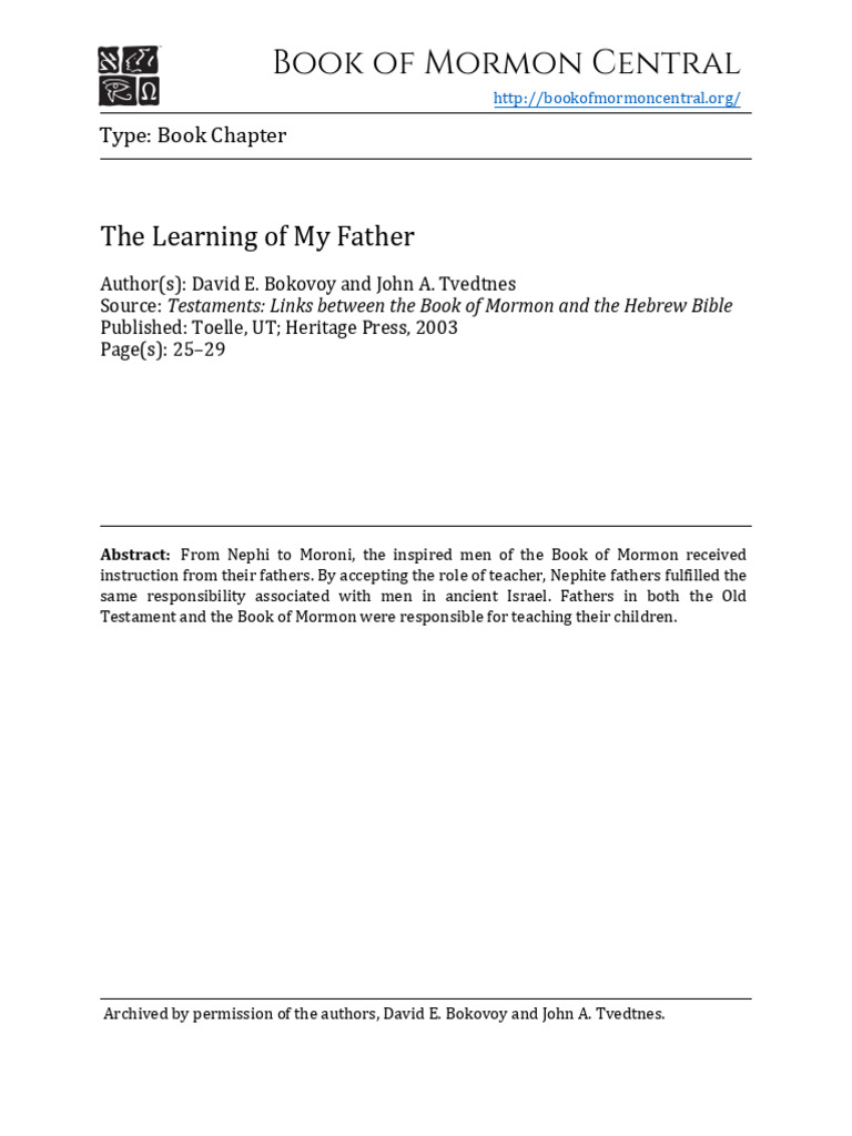 02 The Learning of My Father | PDF | Book Of Mormon | Channelled Texts