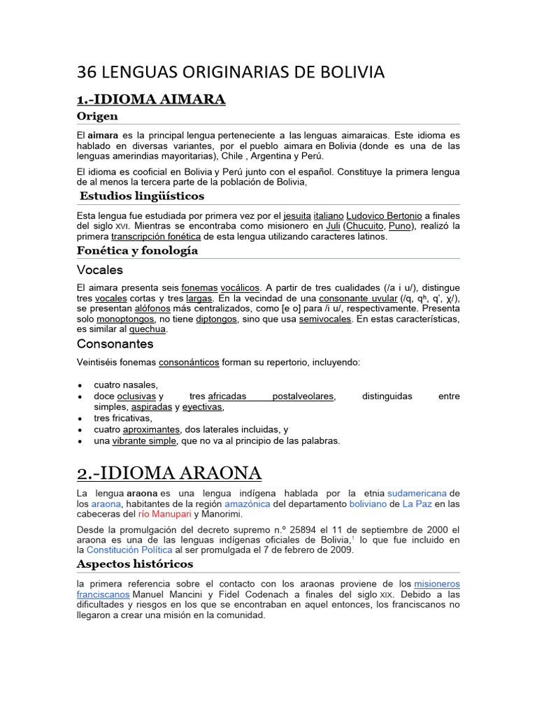 36 Lenguas Originarias de Bolivia | Descargar gratis PDF | Idiomas | Estudios de idiomas extranjeros