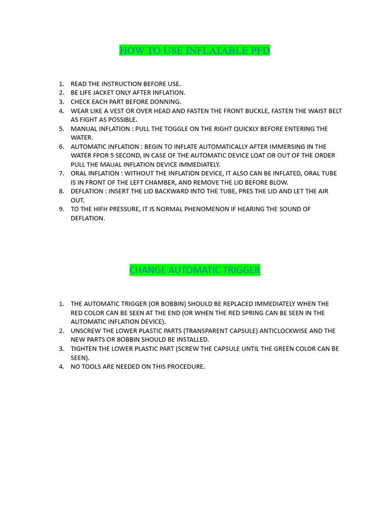 How To Use Inflatable PFD | PDF