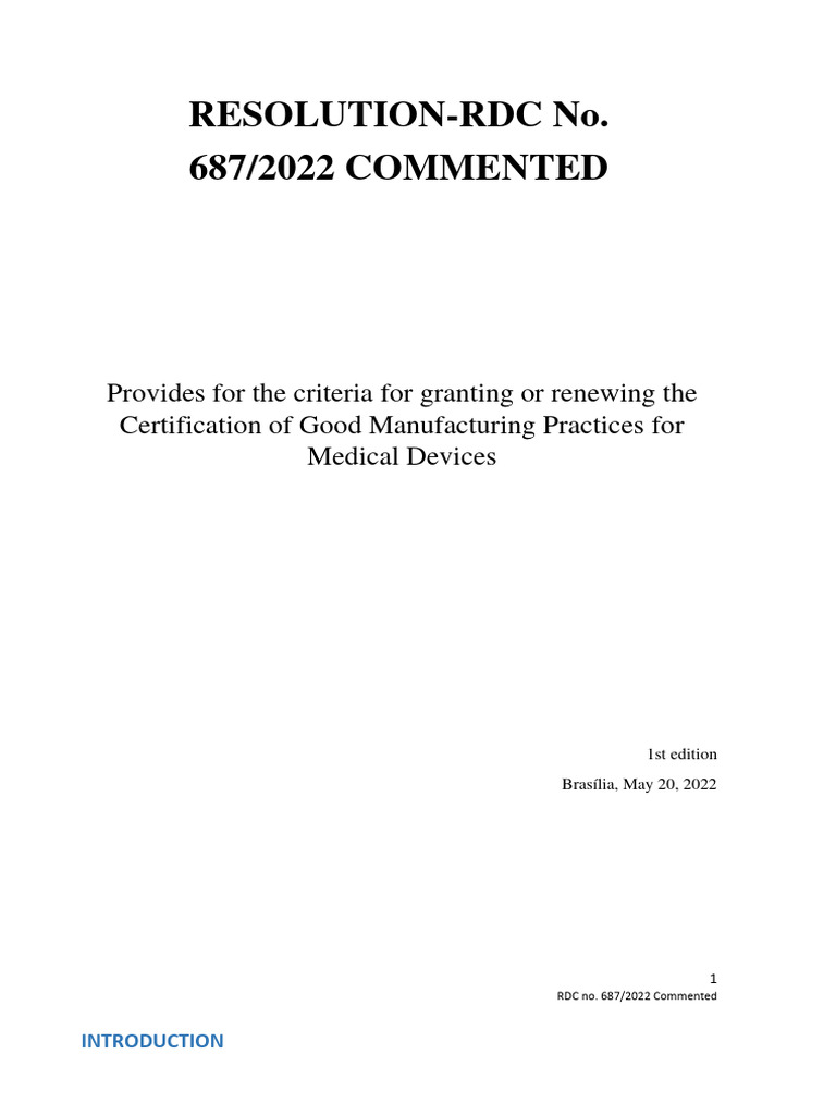 ANVISA RESOLUTION - RDC No. 687, OF MAY 13, 2022 | PDF | Medical Device ...