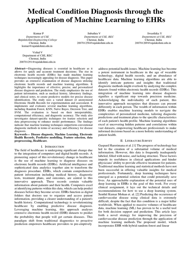 Medical Condition Diagnosis Through The Application of Machine Learning ...