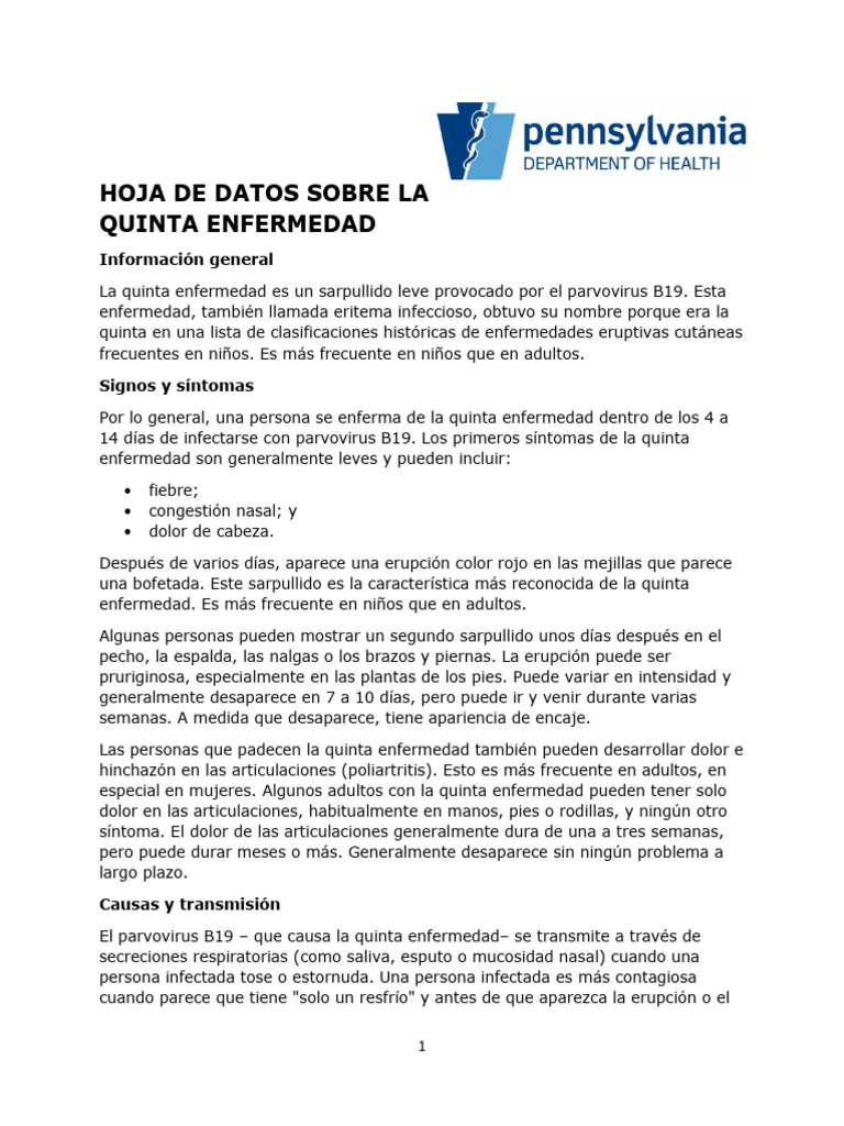 Fifth Disease - Spanish | PDF | Inmunología | Ciencias de la Salud Fifth Disease - Spanish | PDF | Inmunología | Ciencias de la Salud