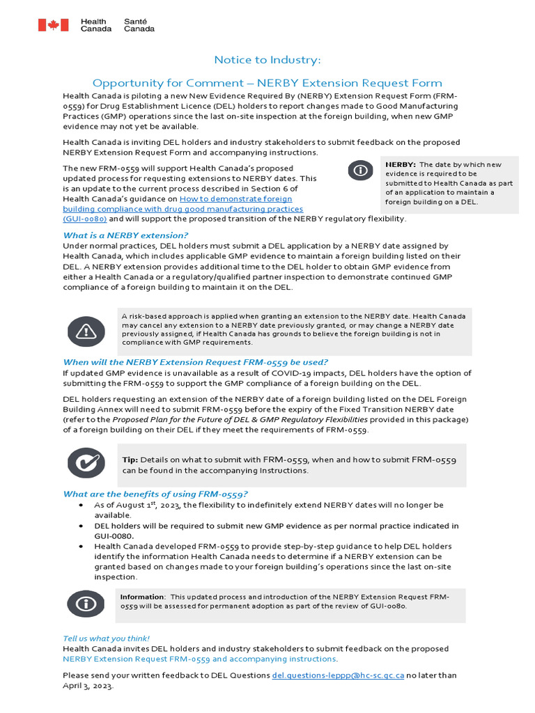 Notice To Industry and NERBY Extension Request Form EN | PDF ...