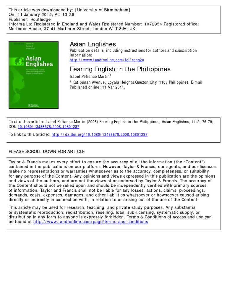 EAPP READING 1 - Fearing English in The Philippines | PDF | English ... EAPP READING 1 - Fearing English in The Philippines | PDF | English ...