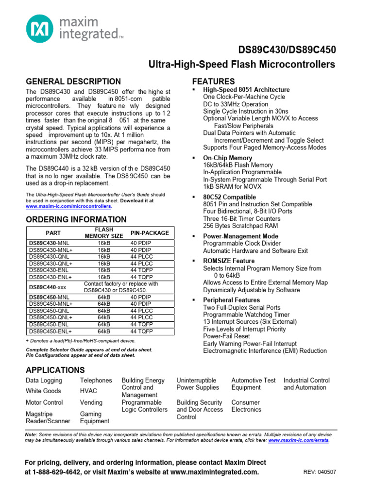 Microcontroller Specs & Features | PDF | Integrated Circuit | Manufactured Goods