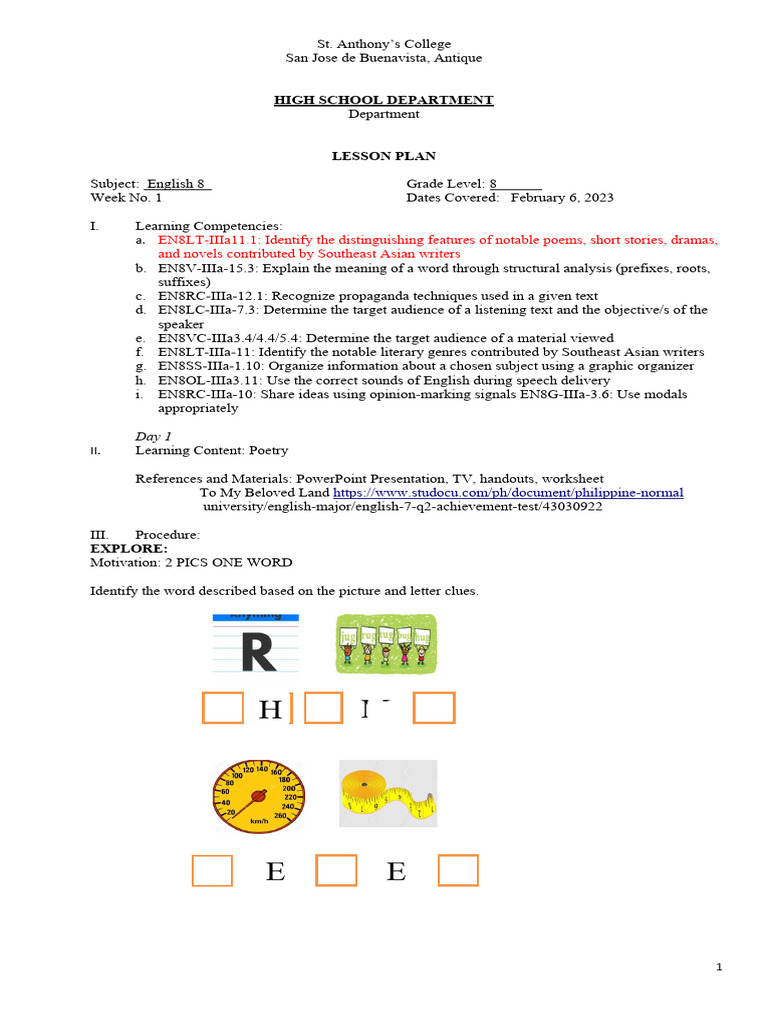 Lesson Plan.g8.poetry | PDF | Poetry