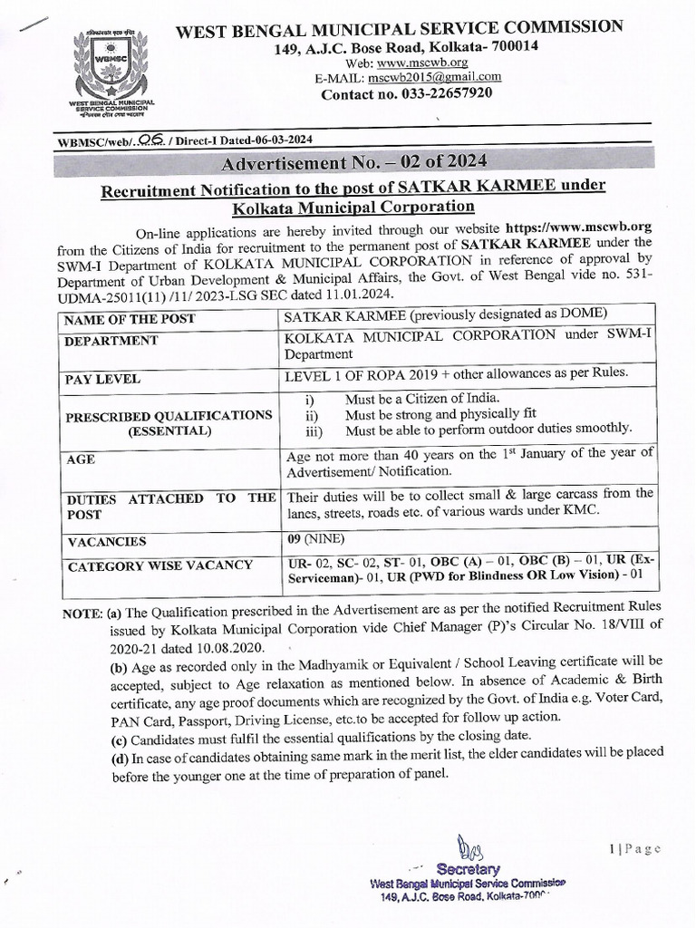 Emp Notice WBMSC Web 06 Direct-I Dated 06032024 | PDF
