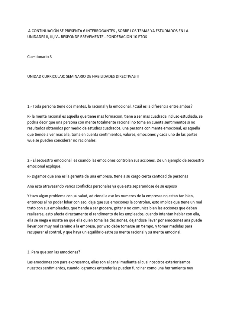 Cuestionario 3-Tami | PDF | Las emociones | Salud mental