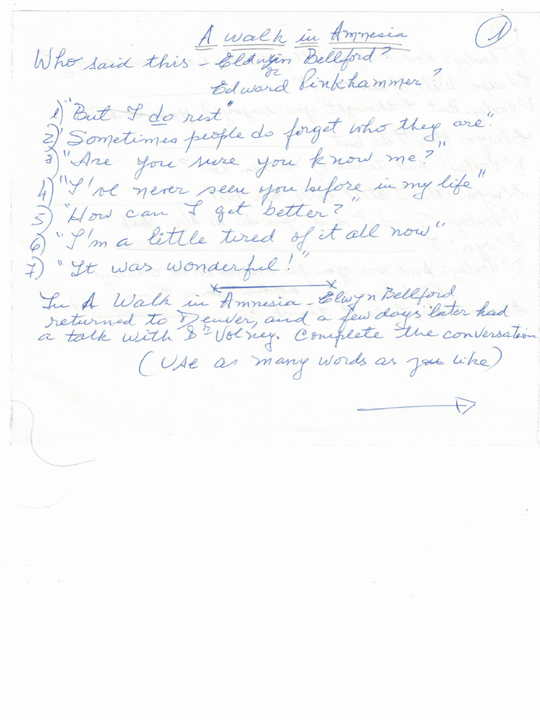 A Walk in Amnesia Exercises | PDF