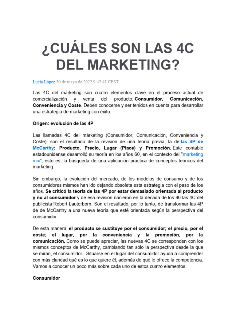 Cuáles Son Las 4C Del Marketing | PDF | Marketing | Producto (Negocio)