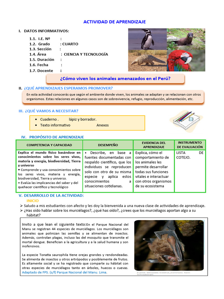 Aprendizaje sobre Animales Amenazados | PDF | Murciélago | Hipótesis