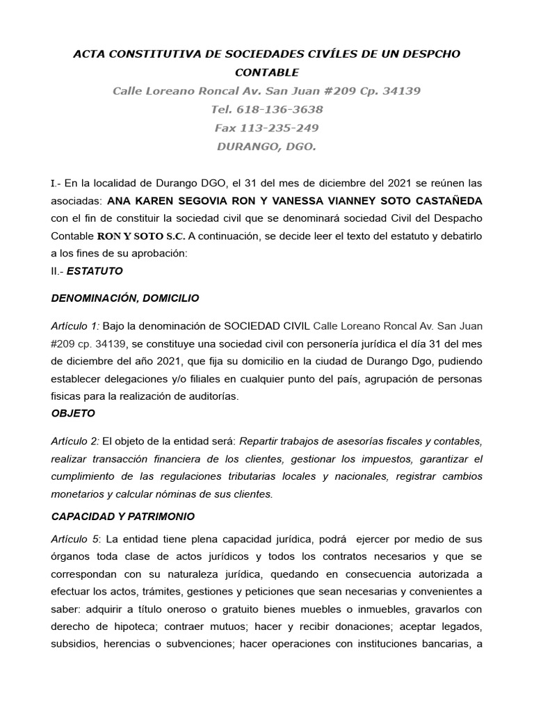 Acta Constitutiva Asociaciones Civiles | PDF | Regulación | Herencia