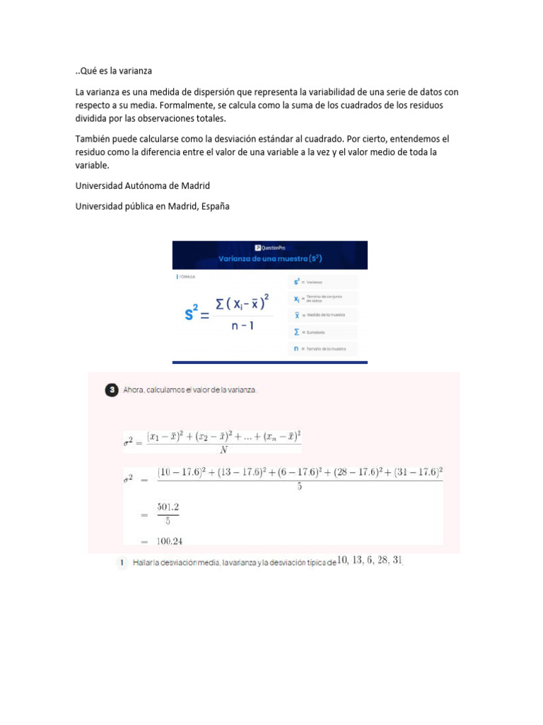 Qué Es La Varianza | PDF